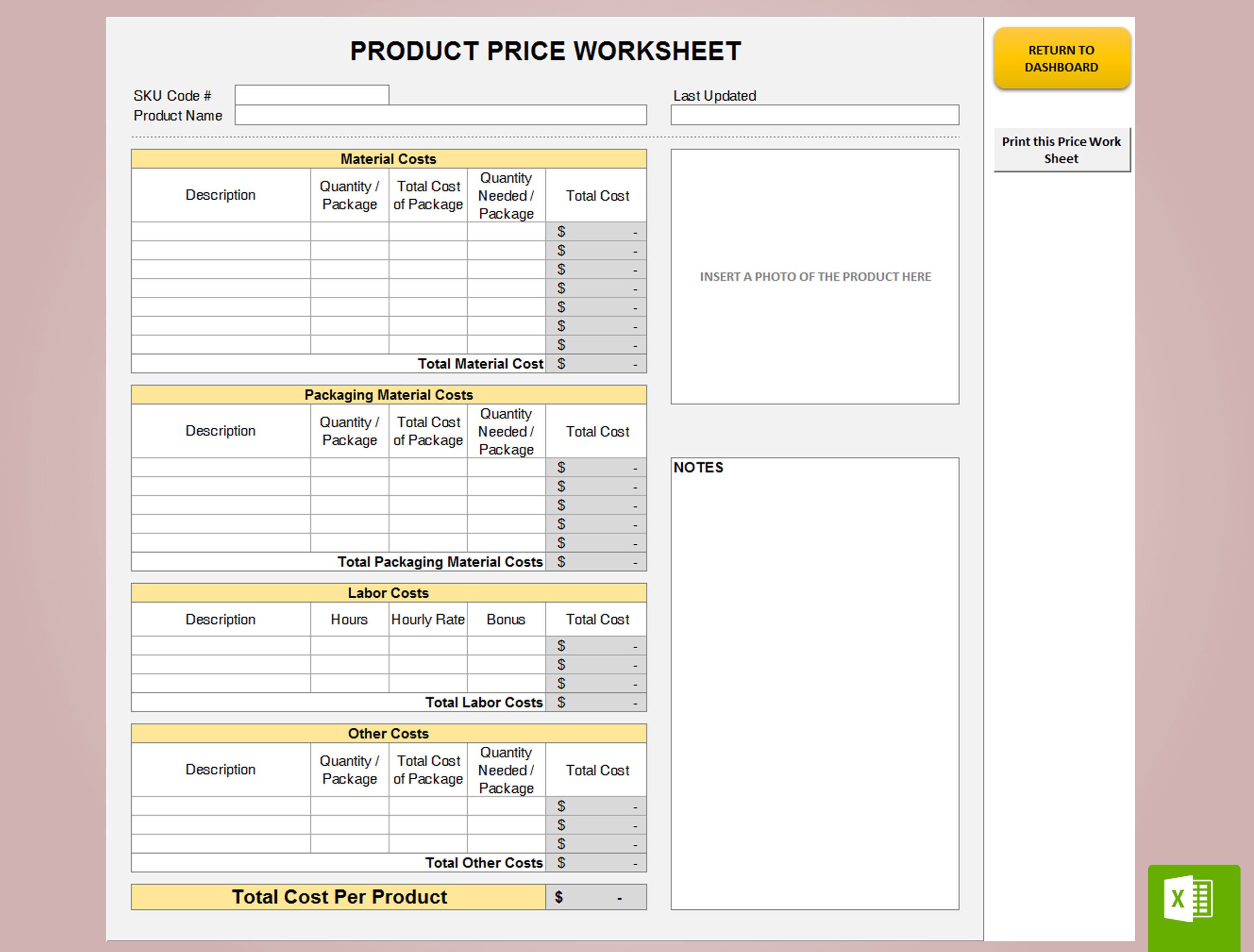 Product Pricing Worksheet | Etsy or General Use, Pricing Spreadsheet ...