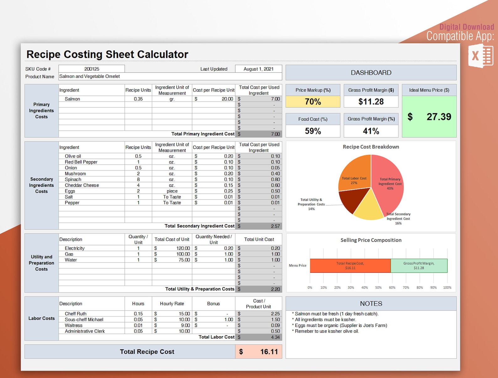 Recipe Cost Calculator, Cooking Pricing Calculator, Recipe Costing ...