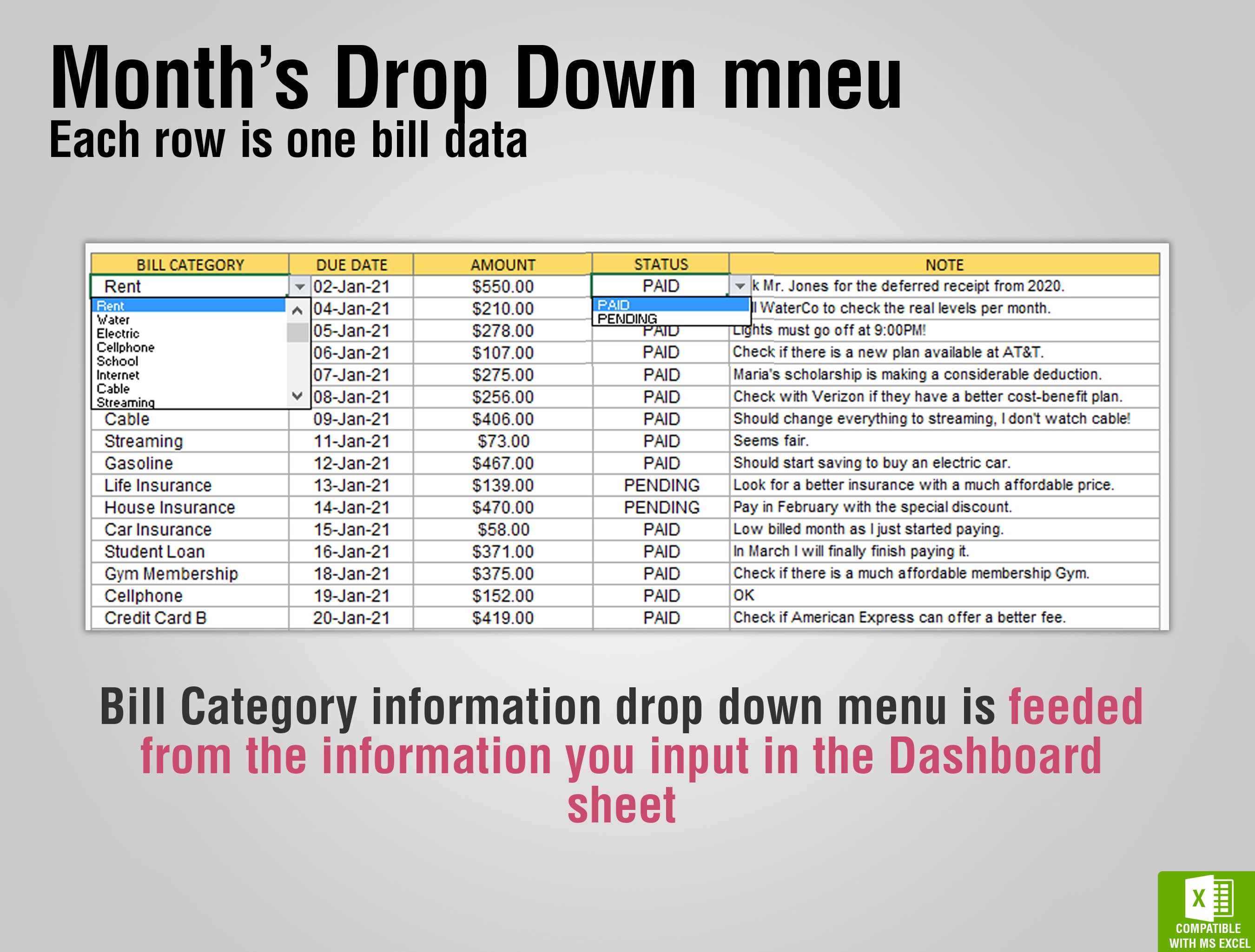 Monthly Bill Tracker Excel Template | Bill Payment Planner | Expense ...