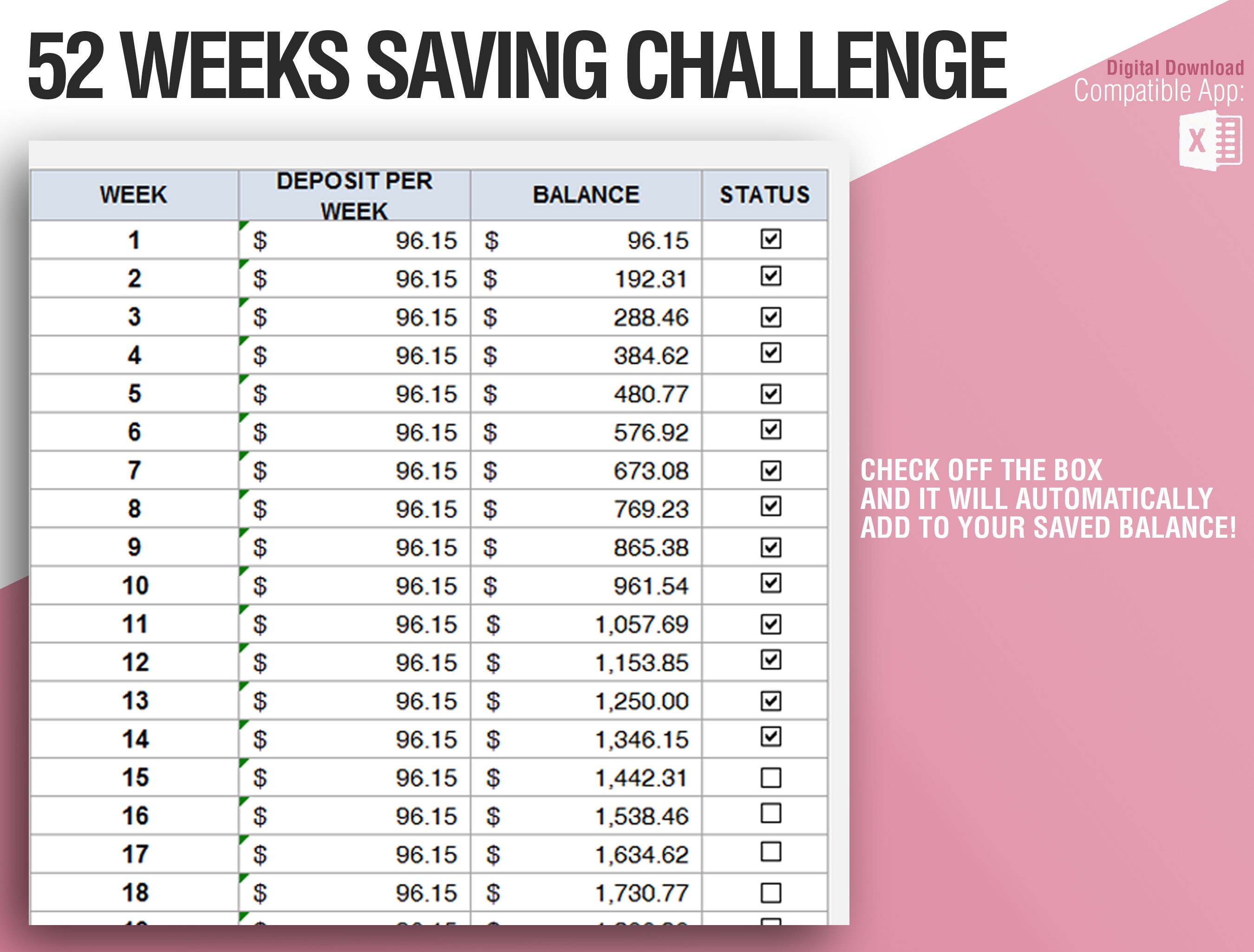 52 Week Savings Challenge Tracker | Savings Goal Tracker Excel ...