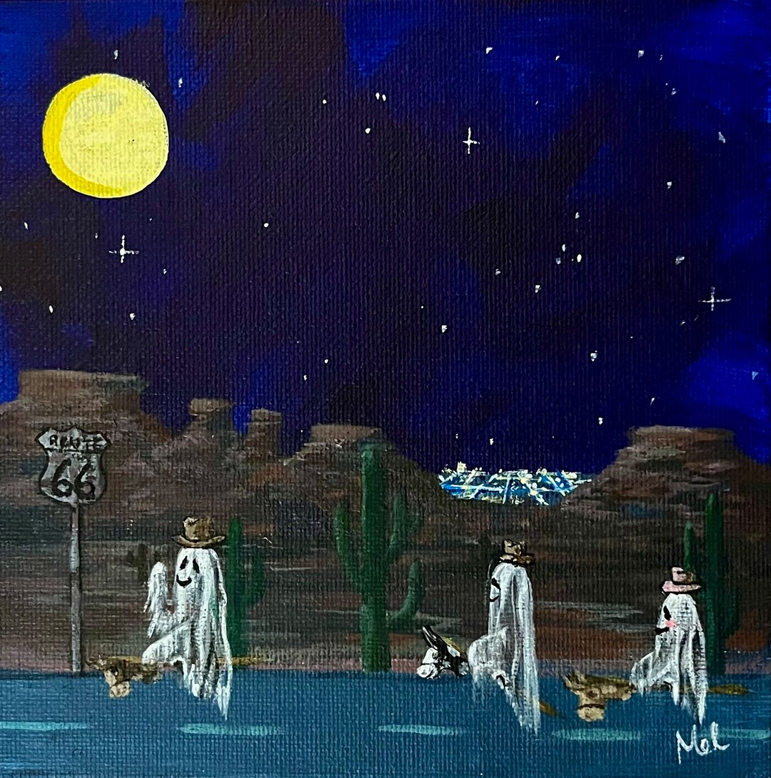 Spooky Ghost Cowboy Hand Painted Canvas Wall Art - Etsy
