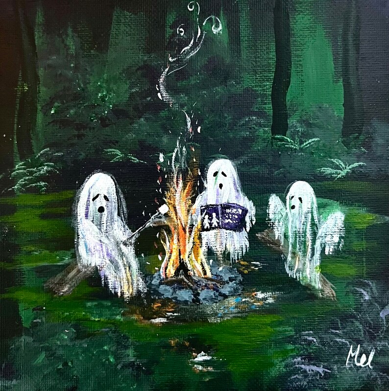 Spooky Campfire Ghosts Hand Painted Wall Art - Etsy