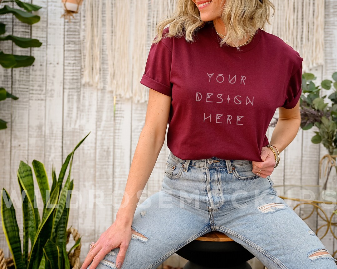 Next Level Model Mockup, Boho Model Mockup, Maroon T Shirt Mockup ...