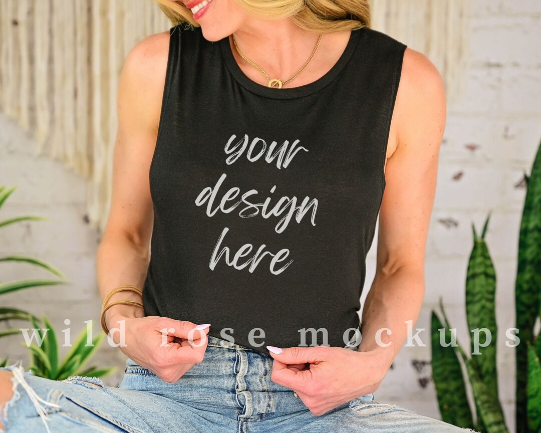 Bella Canvas 8803 Black Model Mockup, Black Muscle Tank Mock Up, Bella ...