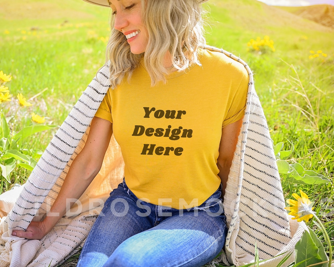Bella Canvas Mustard Tshirt Model Mockup, Bella Canvas 3001 Mustard T ...