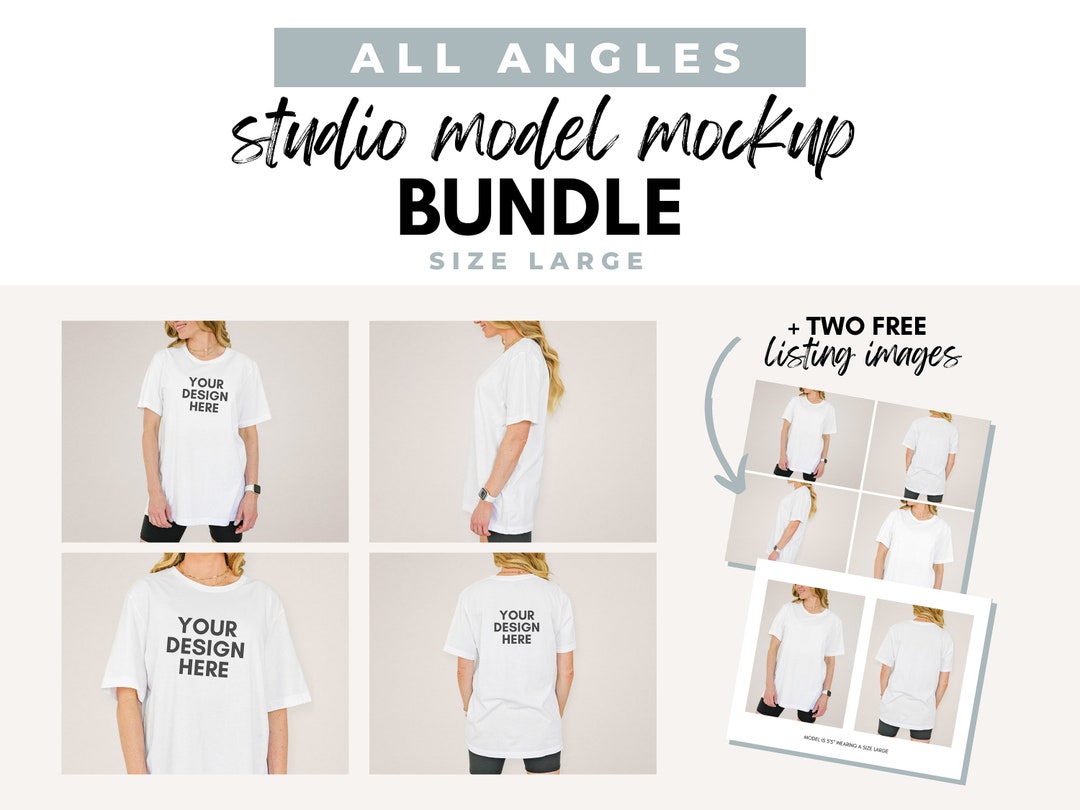 Large Tshirt Sizing Front Side Back of Shirt White T Shirt Model Mockup ...
