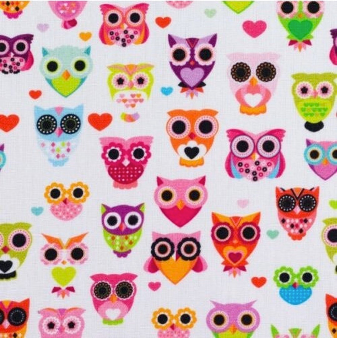 Swafing Kim White Colorful Owls Cotton Woven Fabric 50 Cm X 150 Cm Öko ...