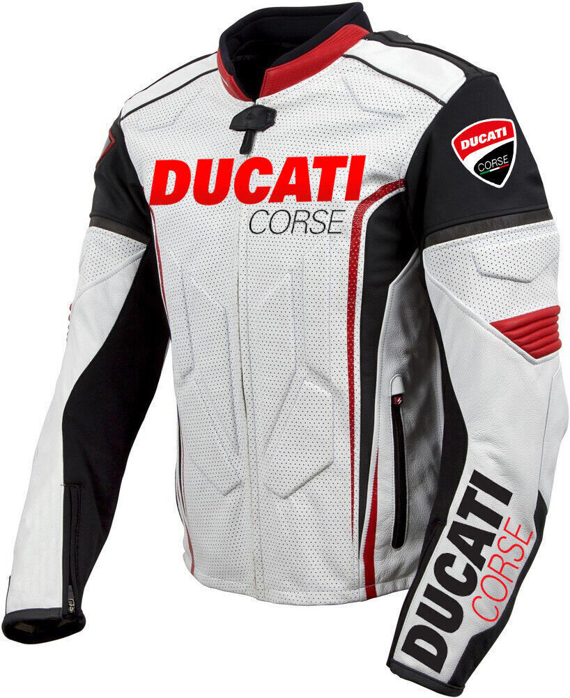 Ducati Waterproof Motorcycle Racing Jacket Real Leather Biker Motorbike ...