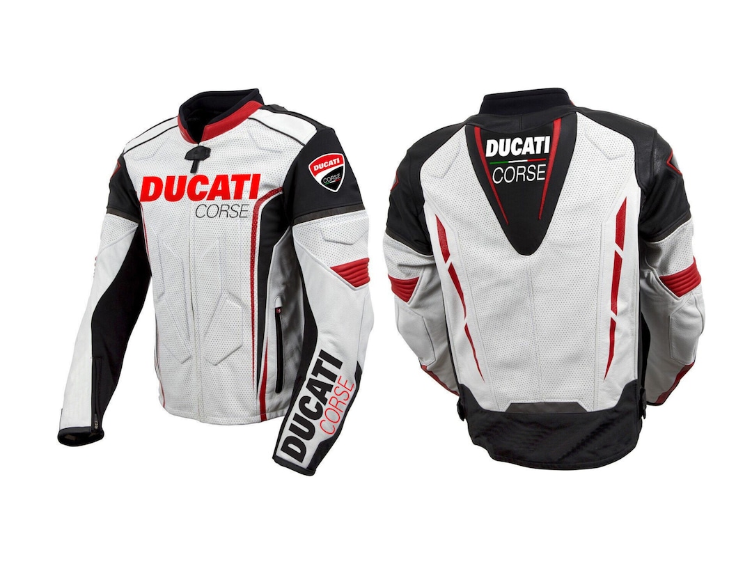 Ducati Waterproof Motorcycle Racing Jacket Real Leather Biker Motorbike ...