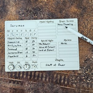 MESBG Dry Erase Single Character Stat Card LOTR HOBBIT - Etsy