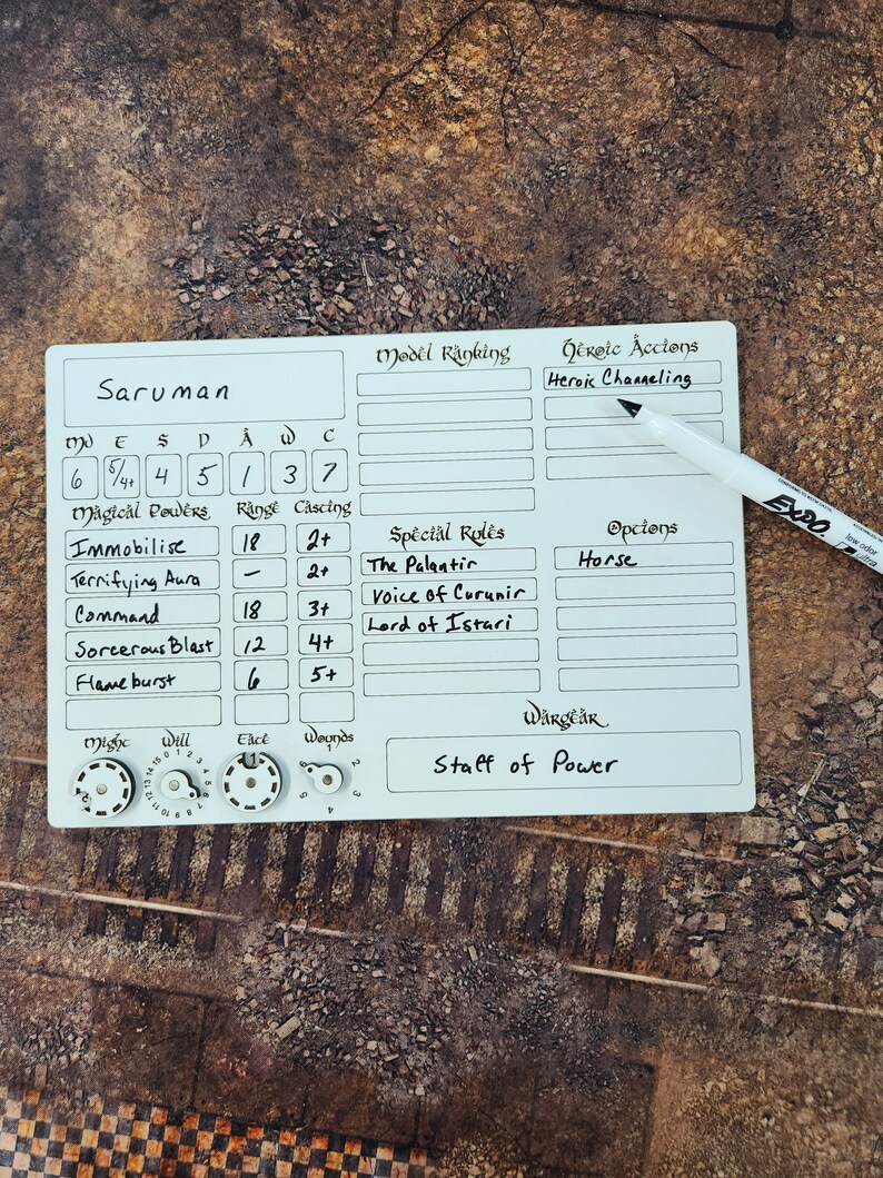 MESBG Dry Erase Single Character Stat Card LOTR HOBBIT - Etsy