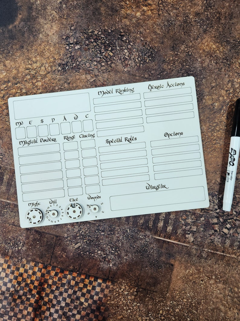 MESBG Dry Erase Single Character Stat Card LOTR HOBBIT - Etsy