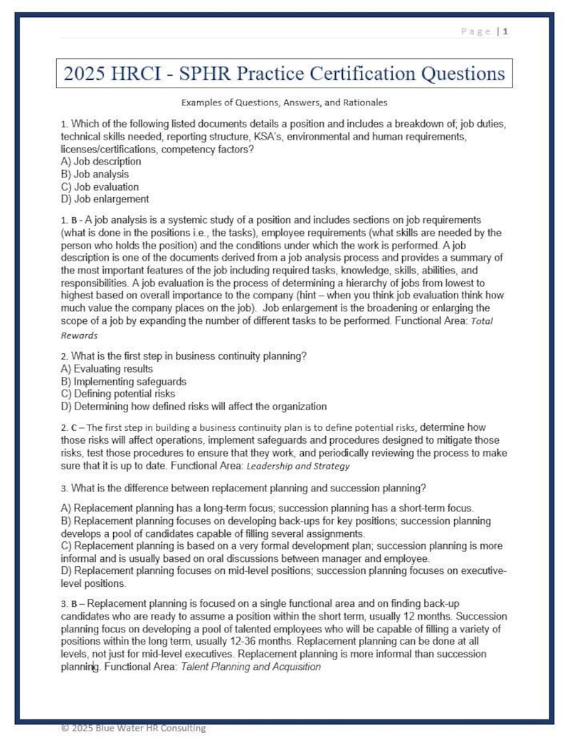 2025 PHR & SPHR Practice Questions and Flash Cards - Etsy