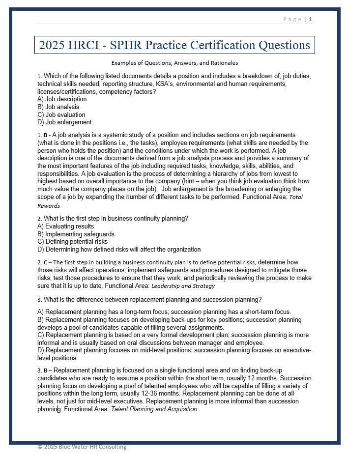 2025 PHR & SPHR Practice Questions and Flash Cards - Etsy