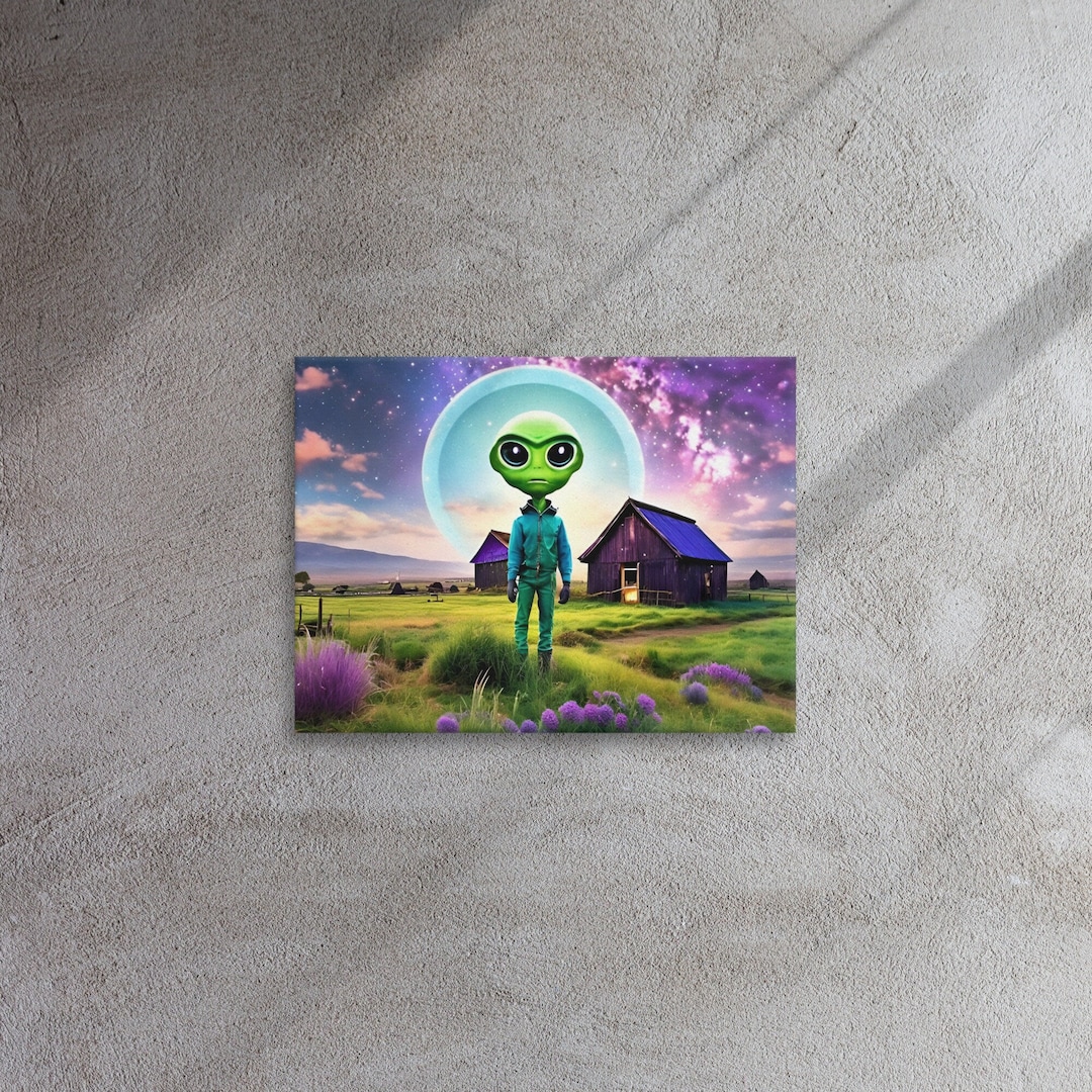 Nostalgic Abstract View Art Galactic Farm With Alien Life Wall Art ...