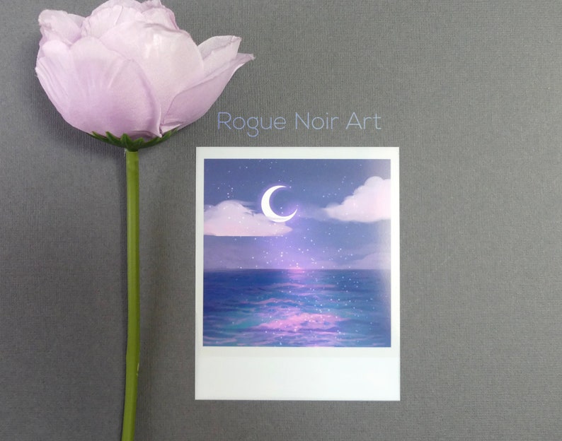 Ocean Polaroid Art Print: Dreamy Lofi Crescent Moon (4.25x3.5 In) - Etsy