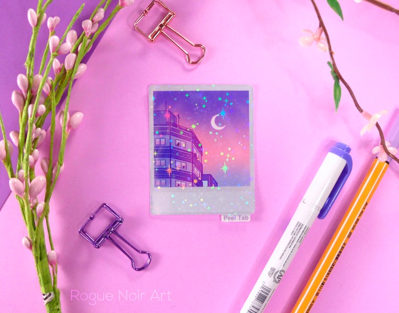 Holographic Aesthetic Sticker: Lofi Sky Polaroid Stickers - Etsy