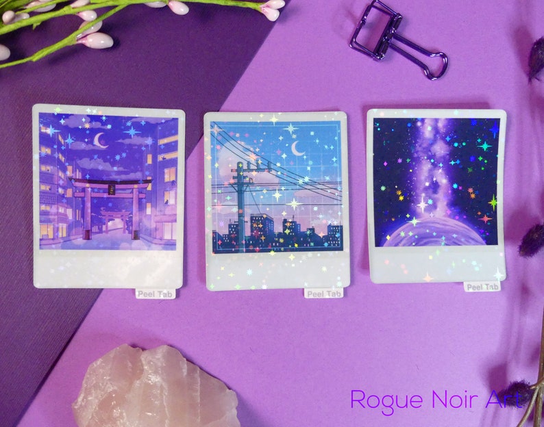 Holographic Aesthetic Sticker: Lofi City Polaroid Stickers - Etsy