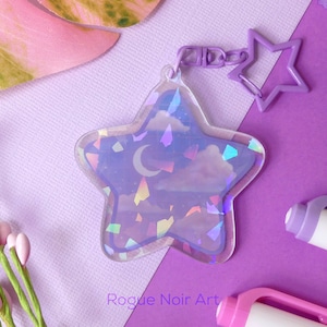 Holographic Acrylic Keychain - Starry Clouds Charm - Dreamy Aesthetic ...