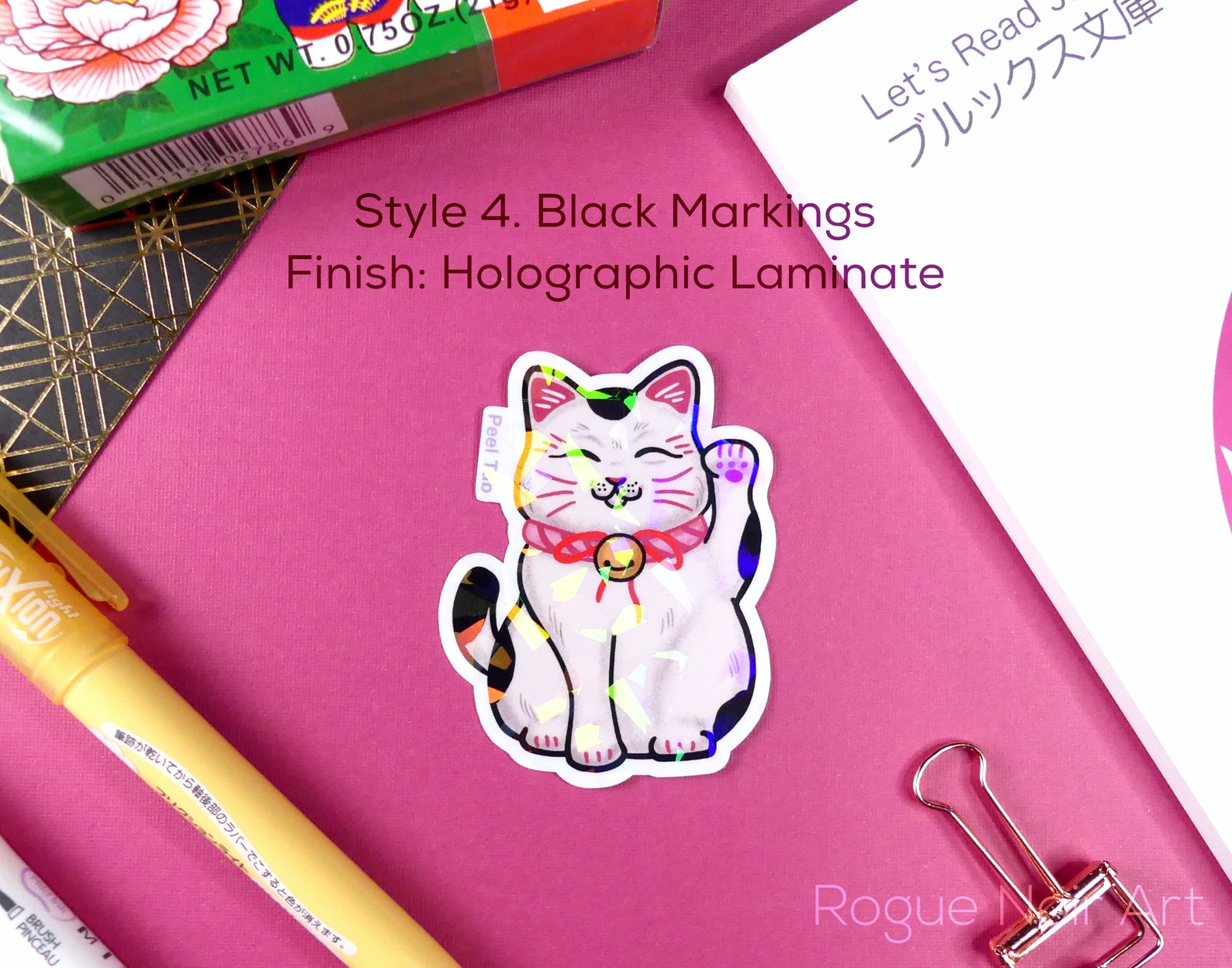 Lucky Cat Sticker Maneki Neko Cute Cat Sticker Glossy or - Etsy