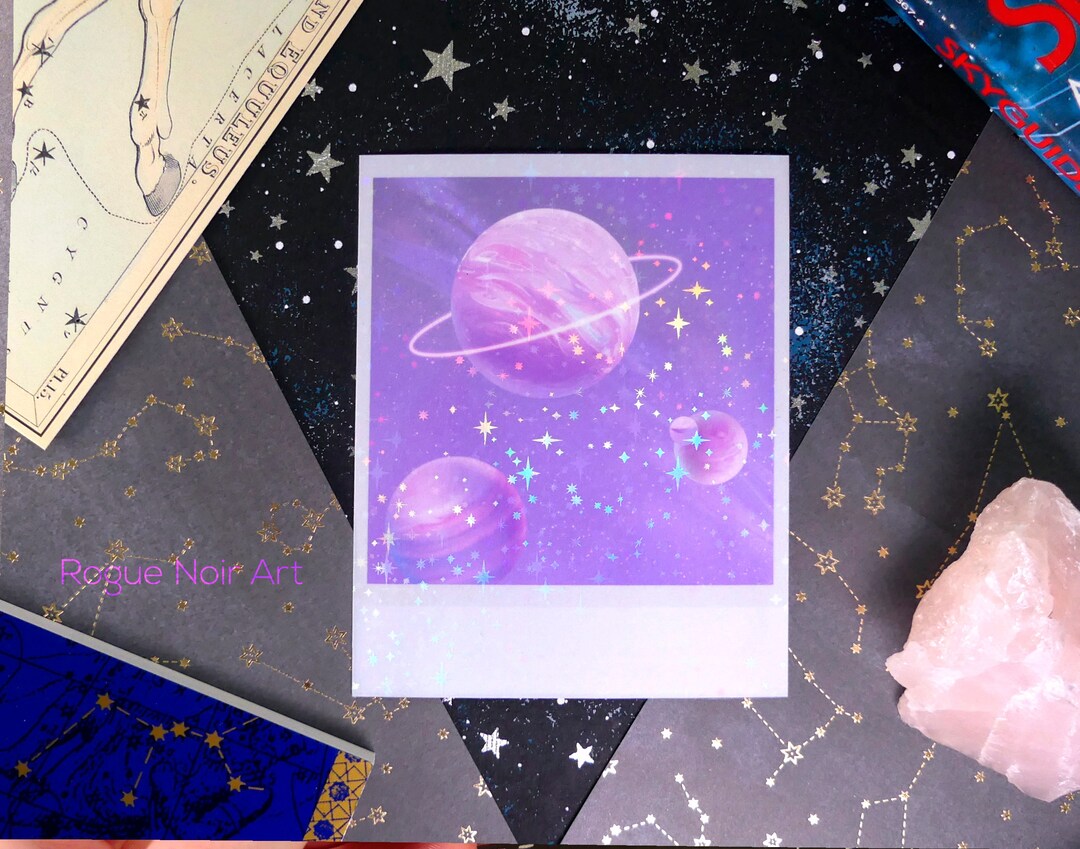 Holographic Polaroid Art Print: Pastel Planets | Aesthetic Mini Art ...