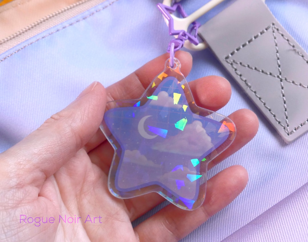 Holographic Acrylic Keychain - Starry Clouds Charm - Dreamy Aesthetic ...