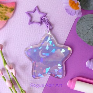 Holographic Acrylic Keychain - Starry Clouds Charm - Dreamy Aesthetic ...
