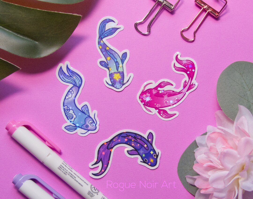 Koi Fish Holographic Sticker Pack | 12 Pieces Vinyl Stickers - Cute ...