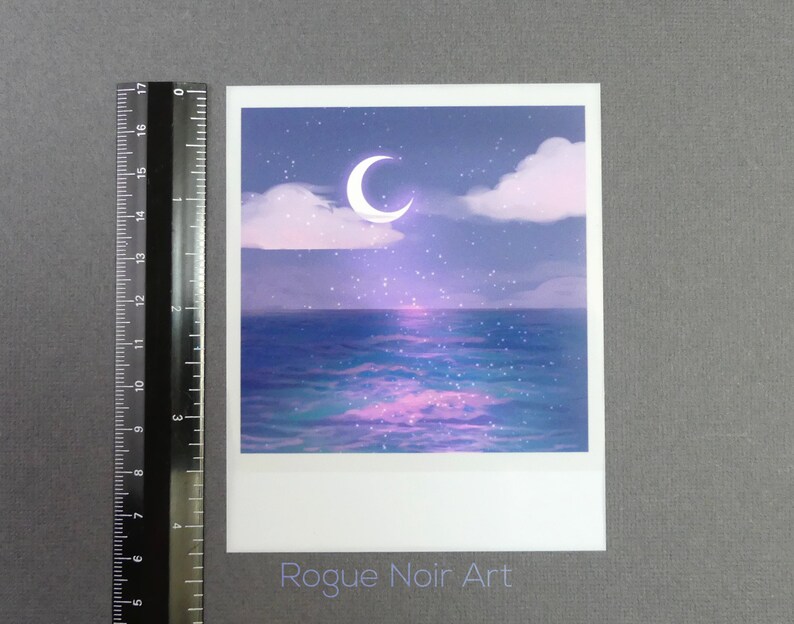 Ocean Polaroid Art Print: Dreamy Lofi Crescent Moon (4.25x3.5 In) - Etsy