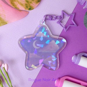Holographic Acrylic Keychain - Starry Clouds Charm - Dreamy Aesthetic ...