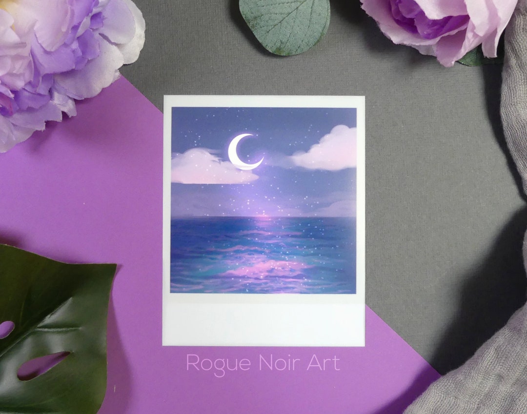 Ocean Polaroid Art Print: Dreamy Lofi Crescent Moon (4.25x3.5 In) - Etsy