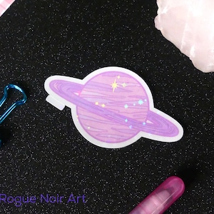 Holographic Pink Planet Sticker | Cute Space Stickers | Aesthetic Pink ...