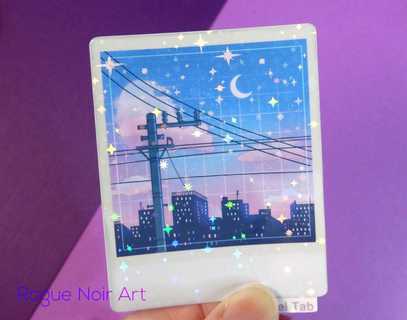 Holographic Aesthetic Sticker: Lofi City Polaroid Stickers - Etsy