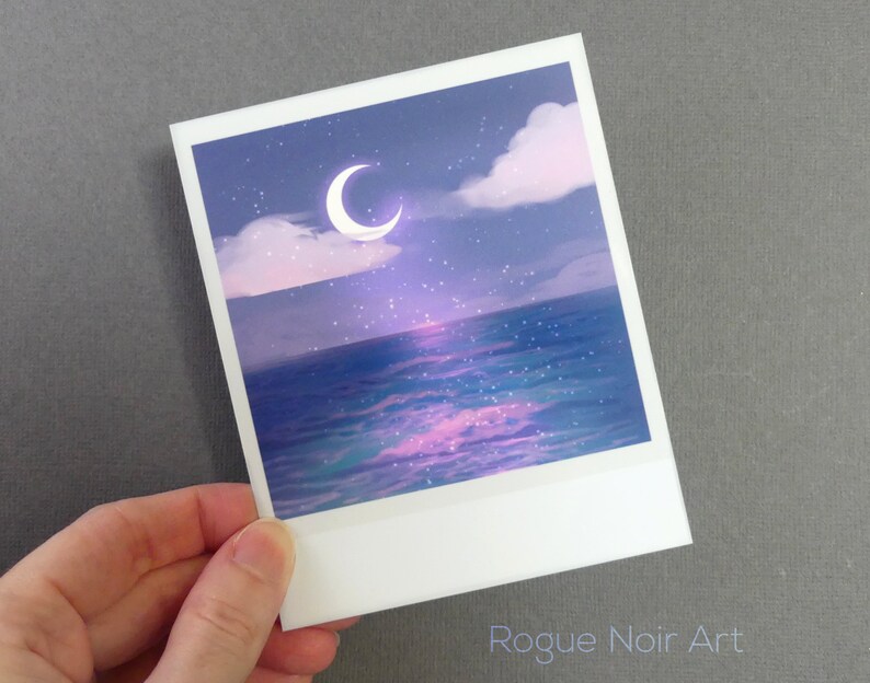 Ocean Polaroid Art Print: Dreamy Lofi Crescent Moon (4.25x3.5 In) - Etsy