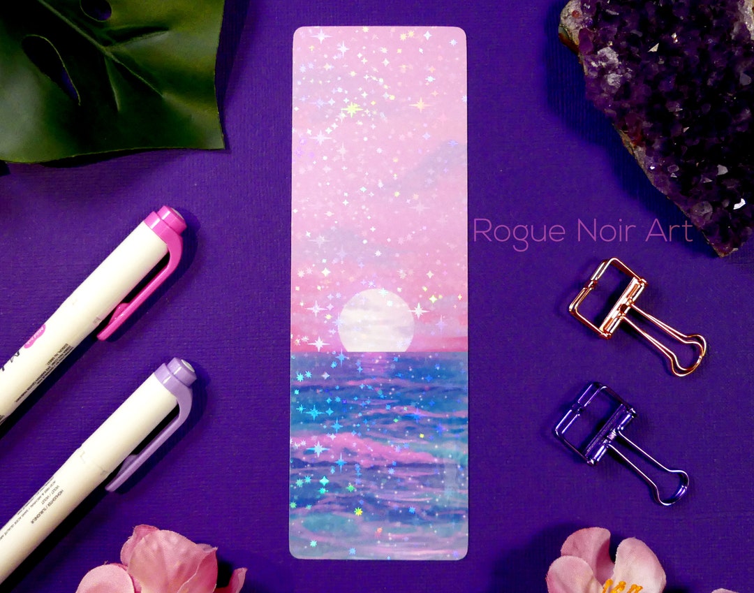 Dreamy Beach Bookmark | Holographic Ocean Bookmark | Pastel Bookmark ...