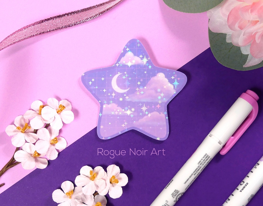 Holographic Aesthetic Sticker: Lofi Stars | Pastel Star Stickers | for ...