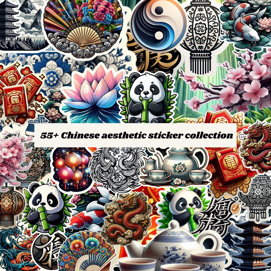 55 Chinese Culture Stickers, Aesthetic Sticker Pack, Cute Clipart, Diy ...