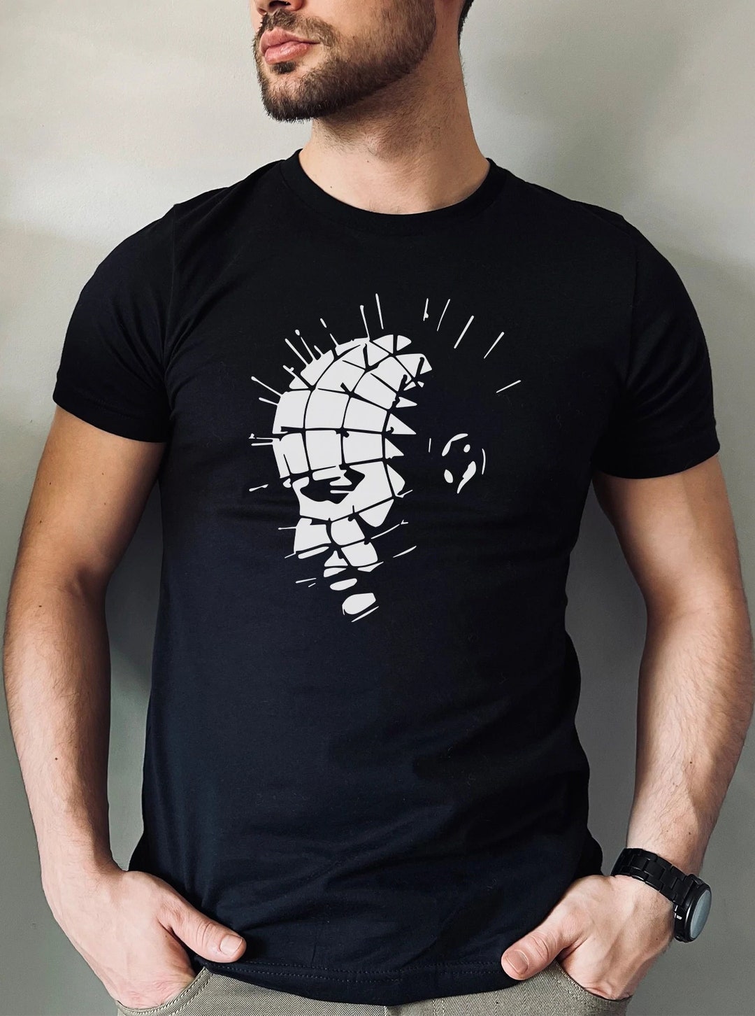 Hellraiser Graphic Tee, Movie Pinhead Up-close Black T-shirt - O-neck ...