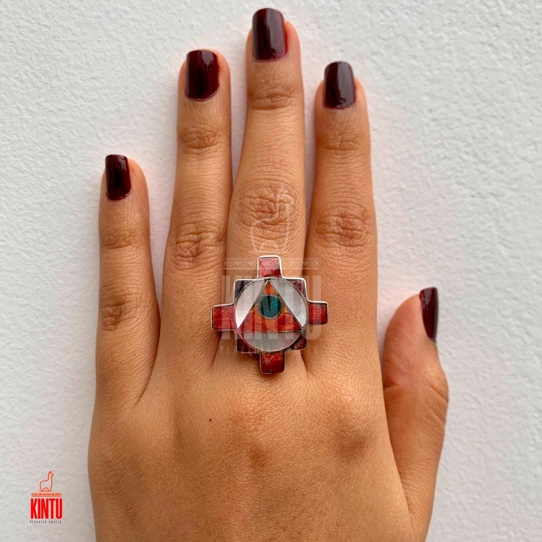 Inca Trilogy Chakana Ring in 950 Silver Elegant Andean Symbolic Art - Etsy