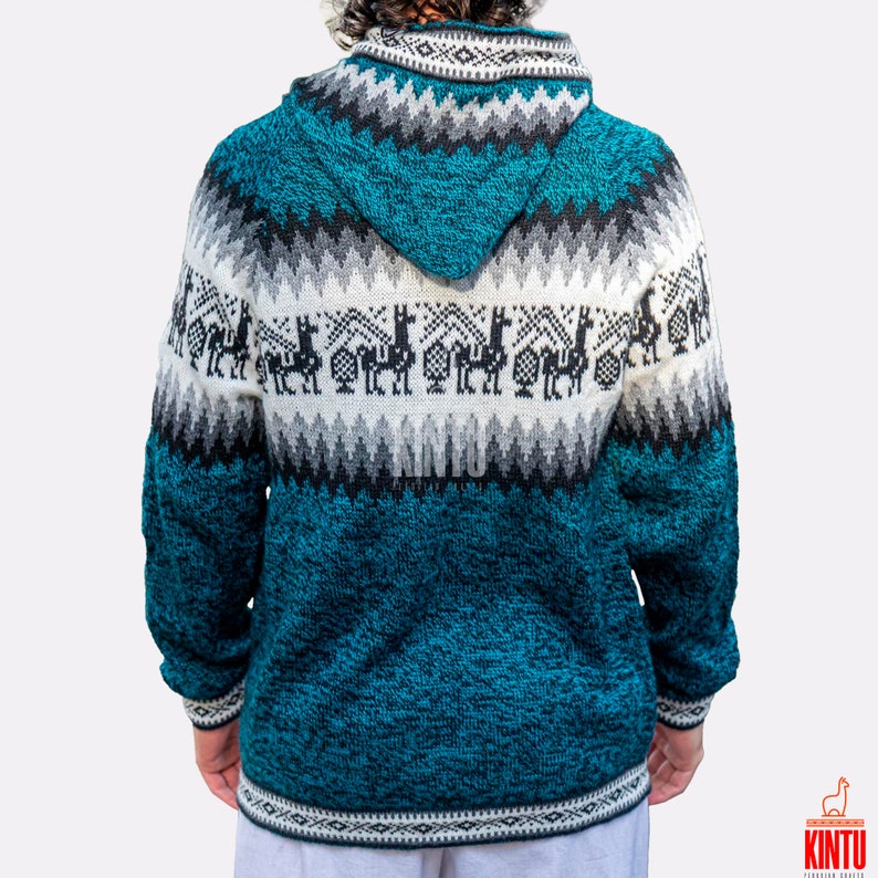 Ethnic Alpaca Wool Hoodie – Llama Pattern Zip Cardigan Sweater - Etsy