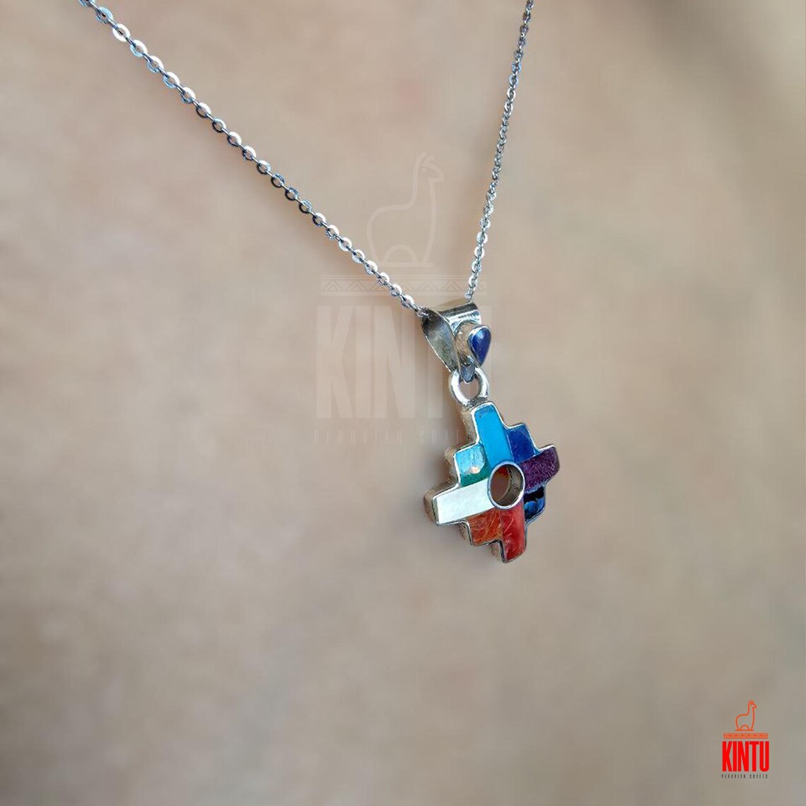 Eternal Chakana: Sterling Silver Andean Cross Set With Vibrant Inlay ...