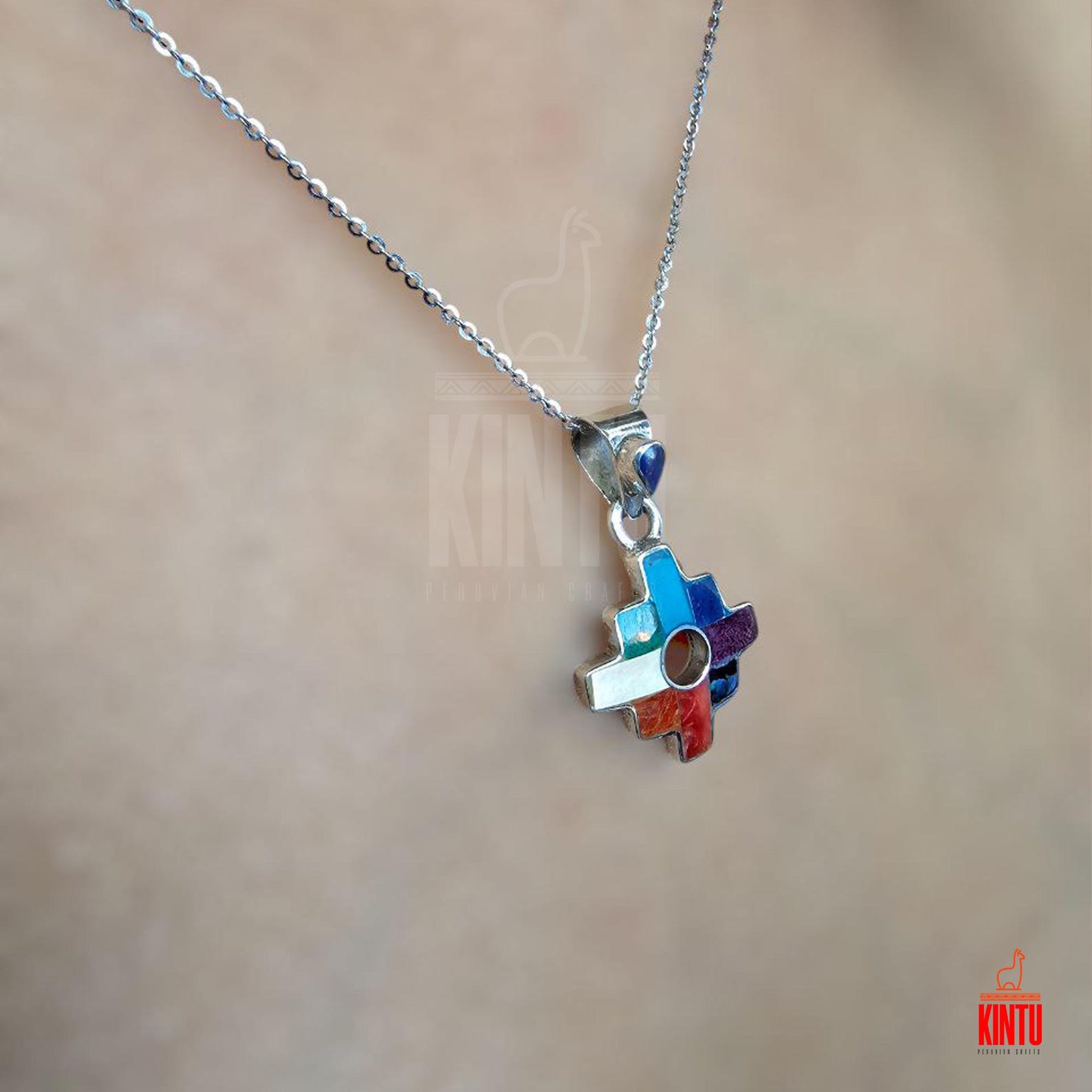 Eternal Chakana: Sterling Silver Andean Cross Set With Vibrant Inlay ...