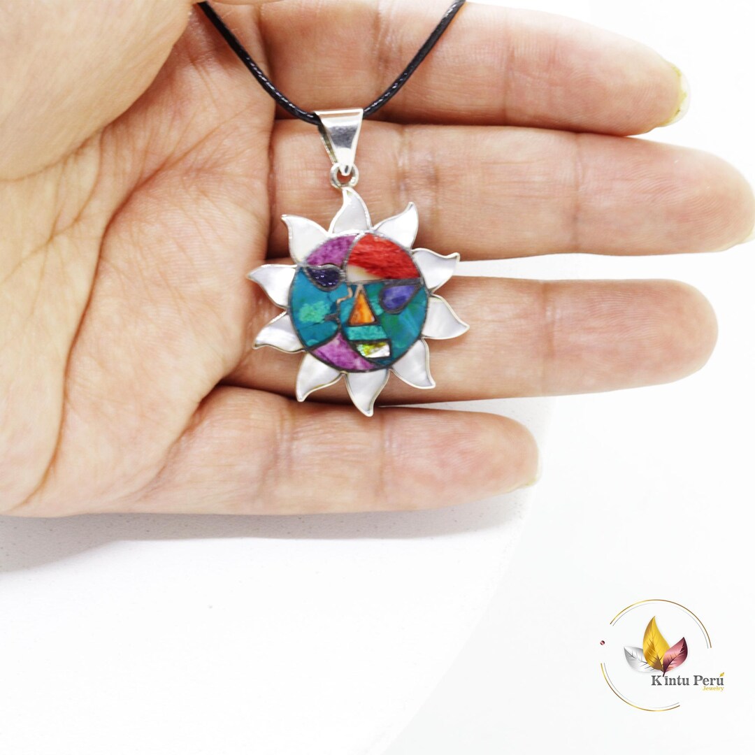Sterling Silver Sun and Moon Pendant With Inlaid Gemstones – Handmade ...