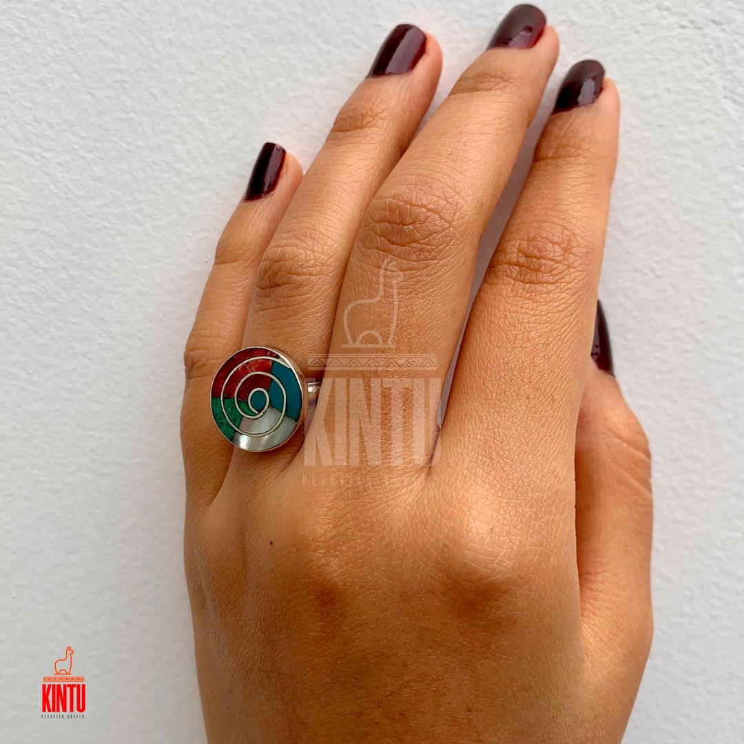 Pachamama Ring in 950 Silver Colorful Andean Design, Customizable - Etsy
