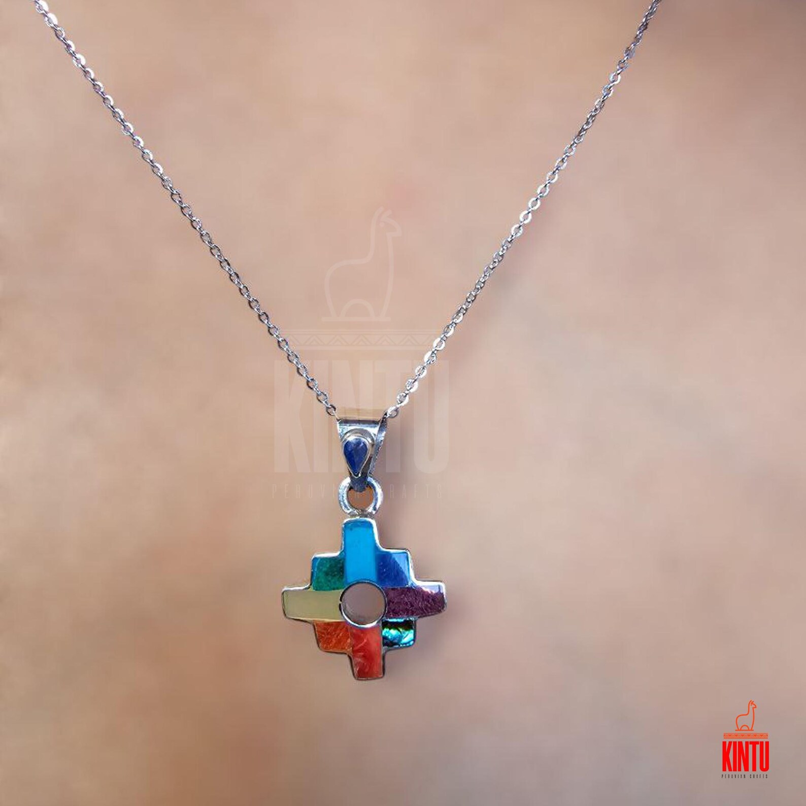 Eternal Chakana: Sterling Silver Andean Cross Set With Vibrant Inlay ...
