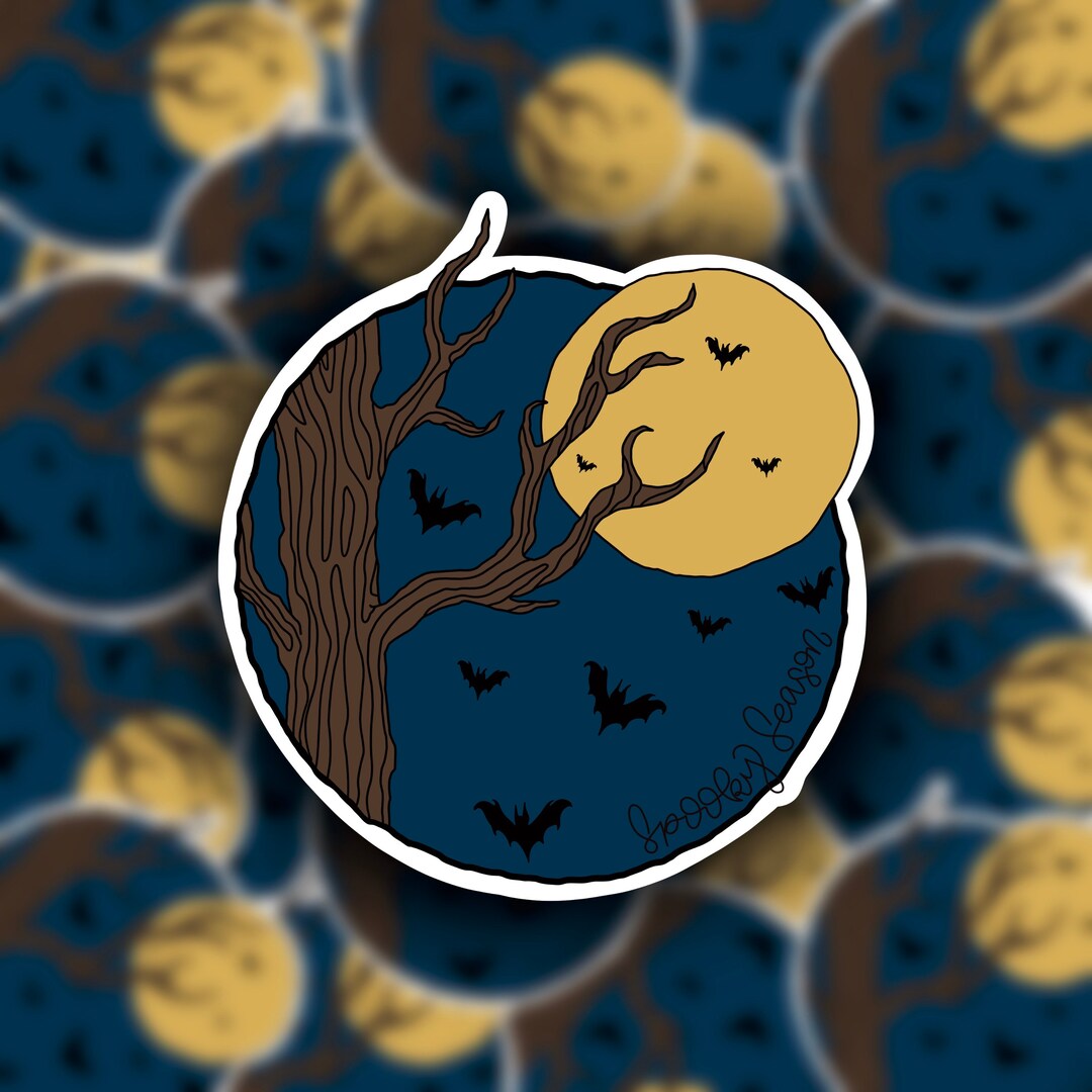 Spooky Season Sticker / Halloween Sticker / Bat Sticker / Full Moon ...