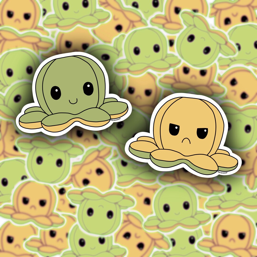 Happy and Mad Octopus Sticker - 2 Pack Set - Green and Yellow / Laptop ...