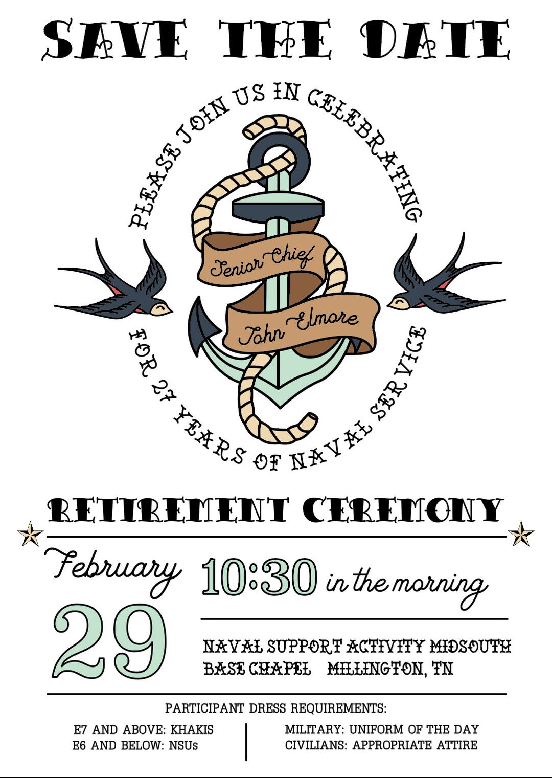 Navy Retirement Ceremony Invitation Digital Download / Customizable ...