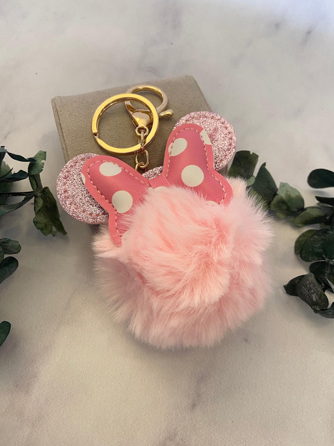 Keychain Minnie Mouse Ears keychain Pom Pom Minnie ears | Etsy