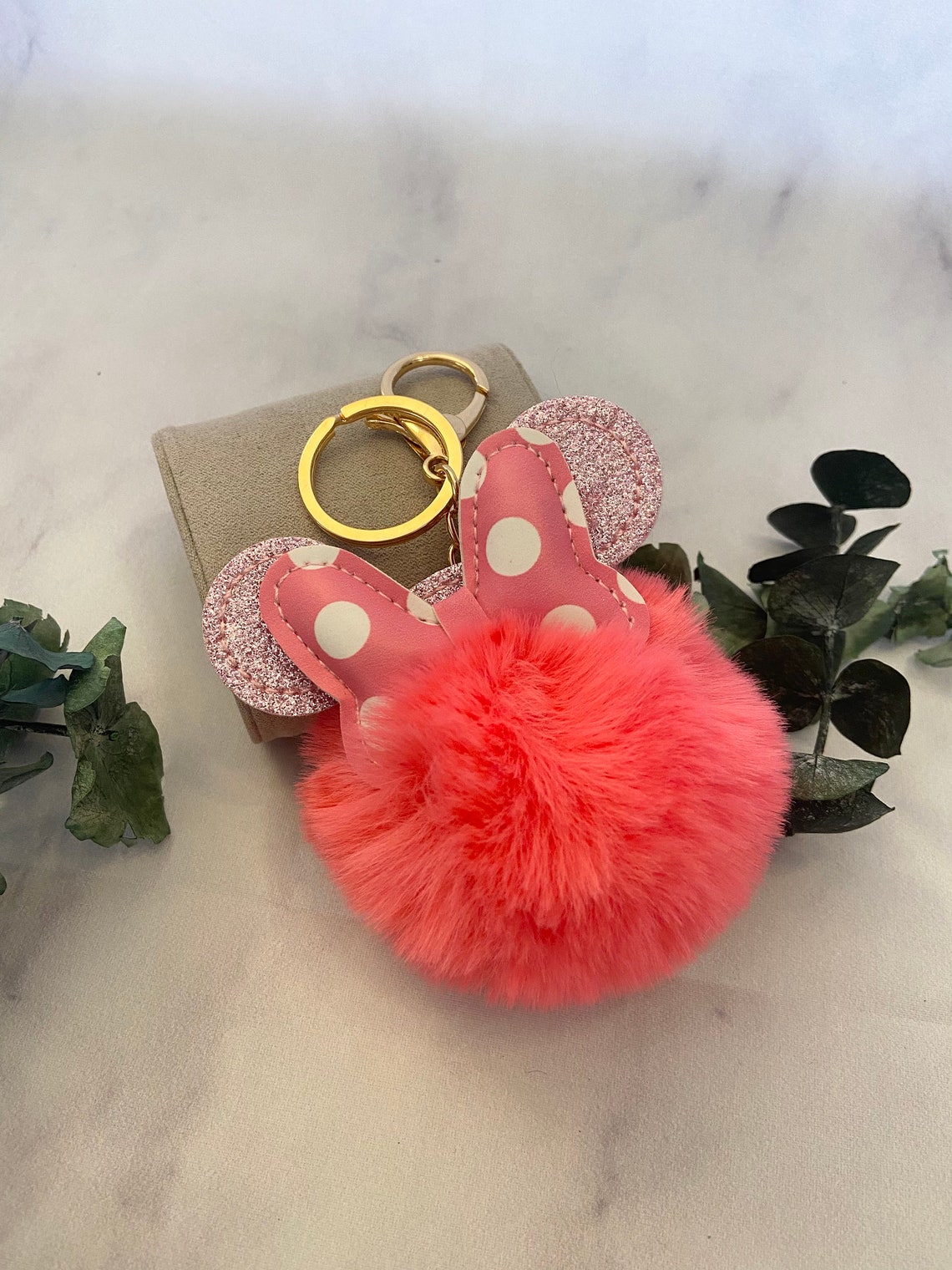 Keychain Minnie Mouse Ears keychain Pom Pom Minnie ears | Etsy